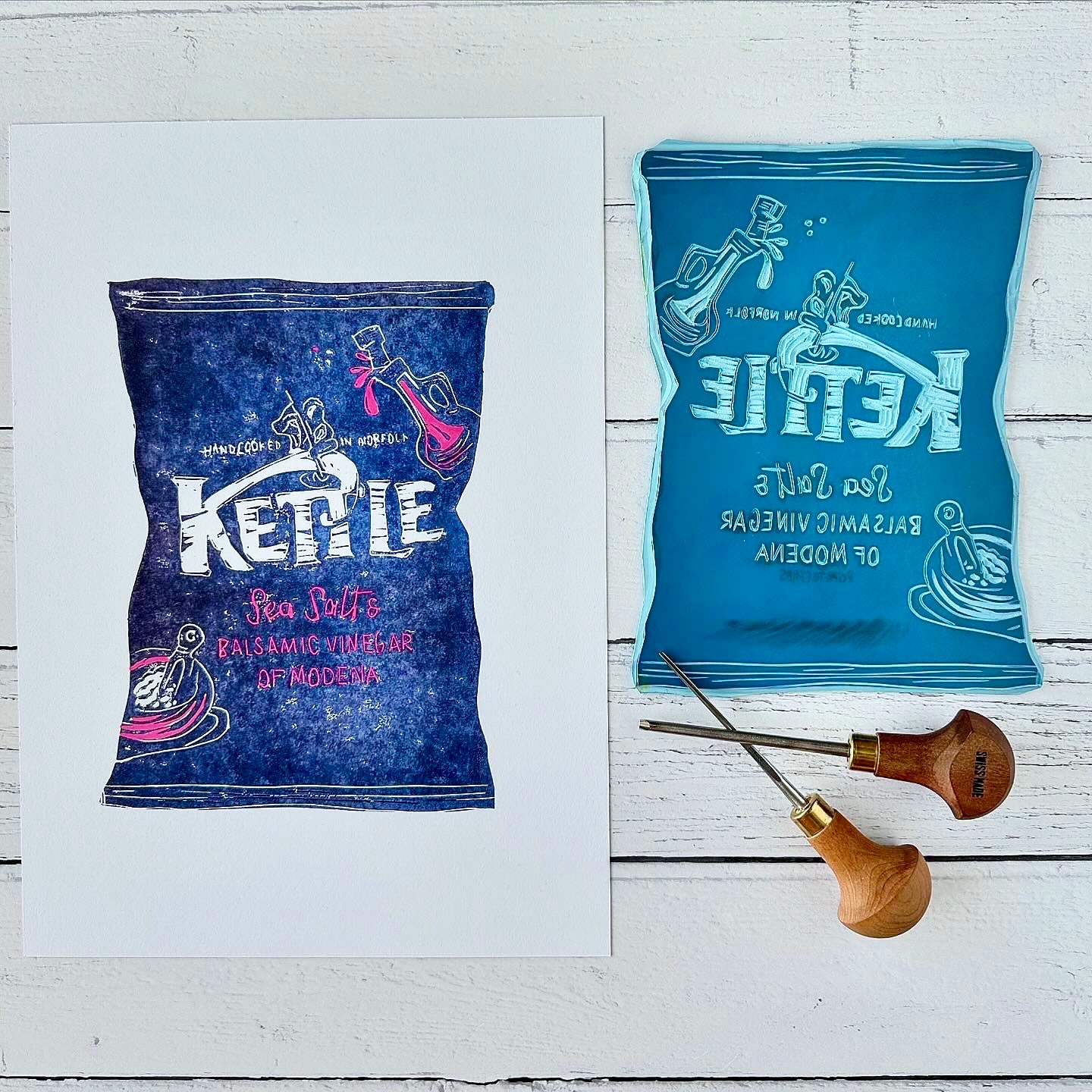 Kettle Crisps A4 Lino Print – Sundowner Studio