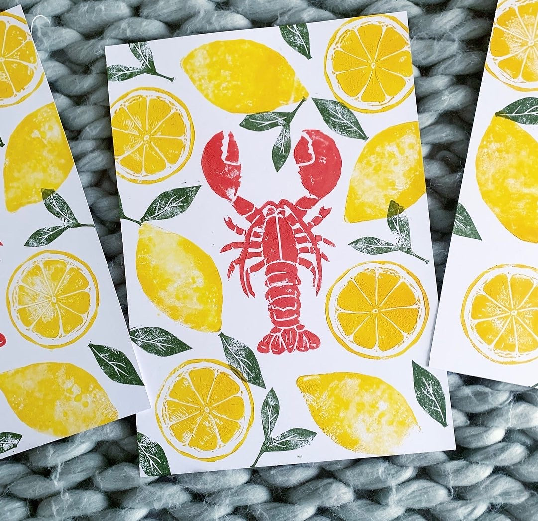 Lobster & Lemons A4 Lino Print – Sundowner Studio